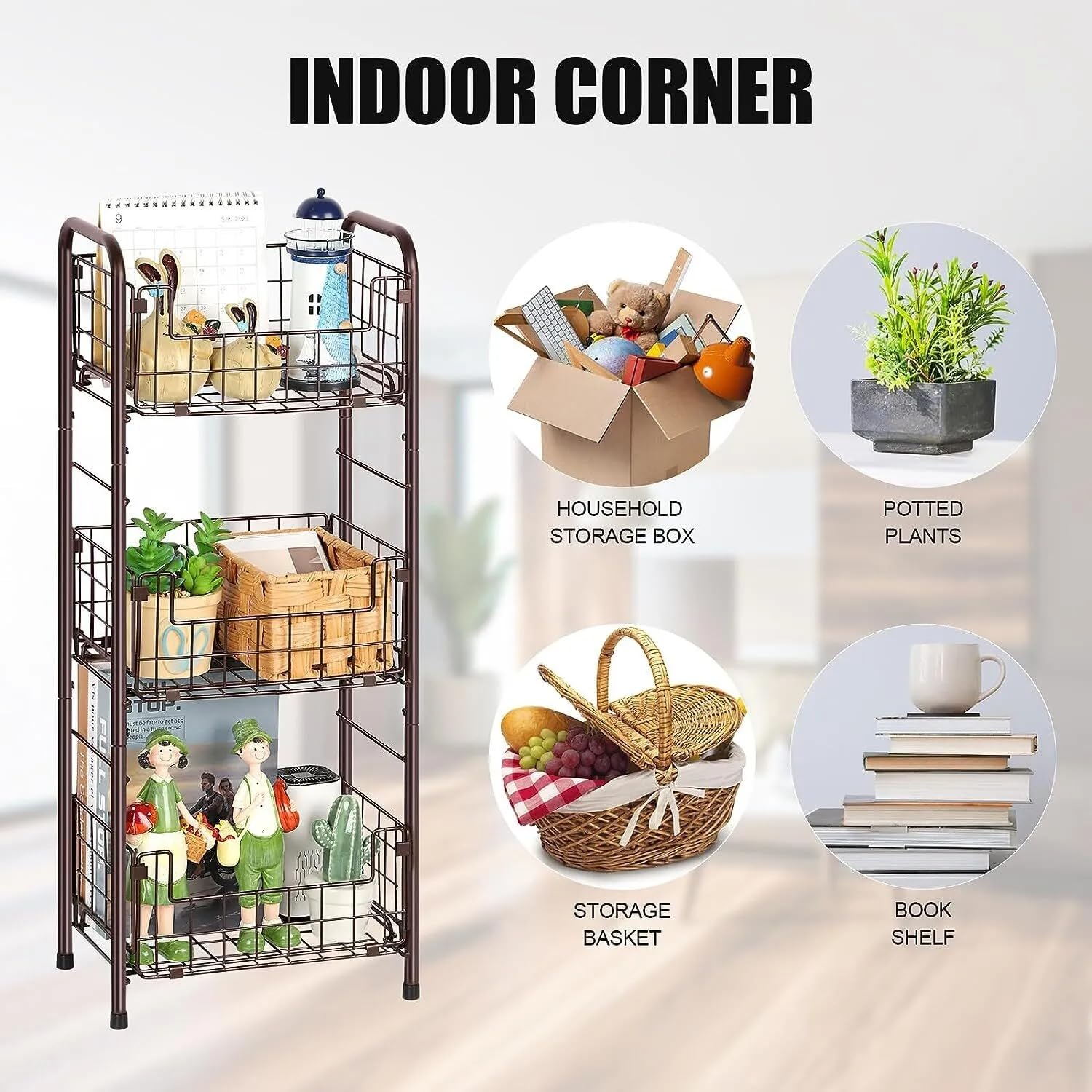 Generic VcJta 3 Tier Kitchen Storage Basket Shelves Metal Stand Heavy Duty Organizer - Spacious Storage Solution for Your Home, Brown, E315279457474