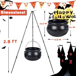 Treewoll 2.8FT H Halloween Witch Cauldron with Tripod Stand, Hanging Black Pot with Adjustable Chain Hook for Witches Games Props Haunted House Halloween Parties Indoor Outdoor Decorative Set