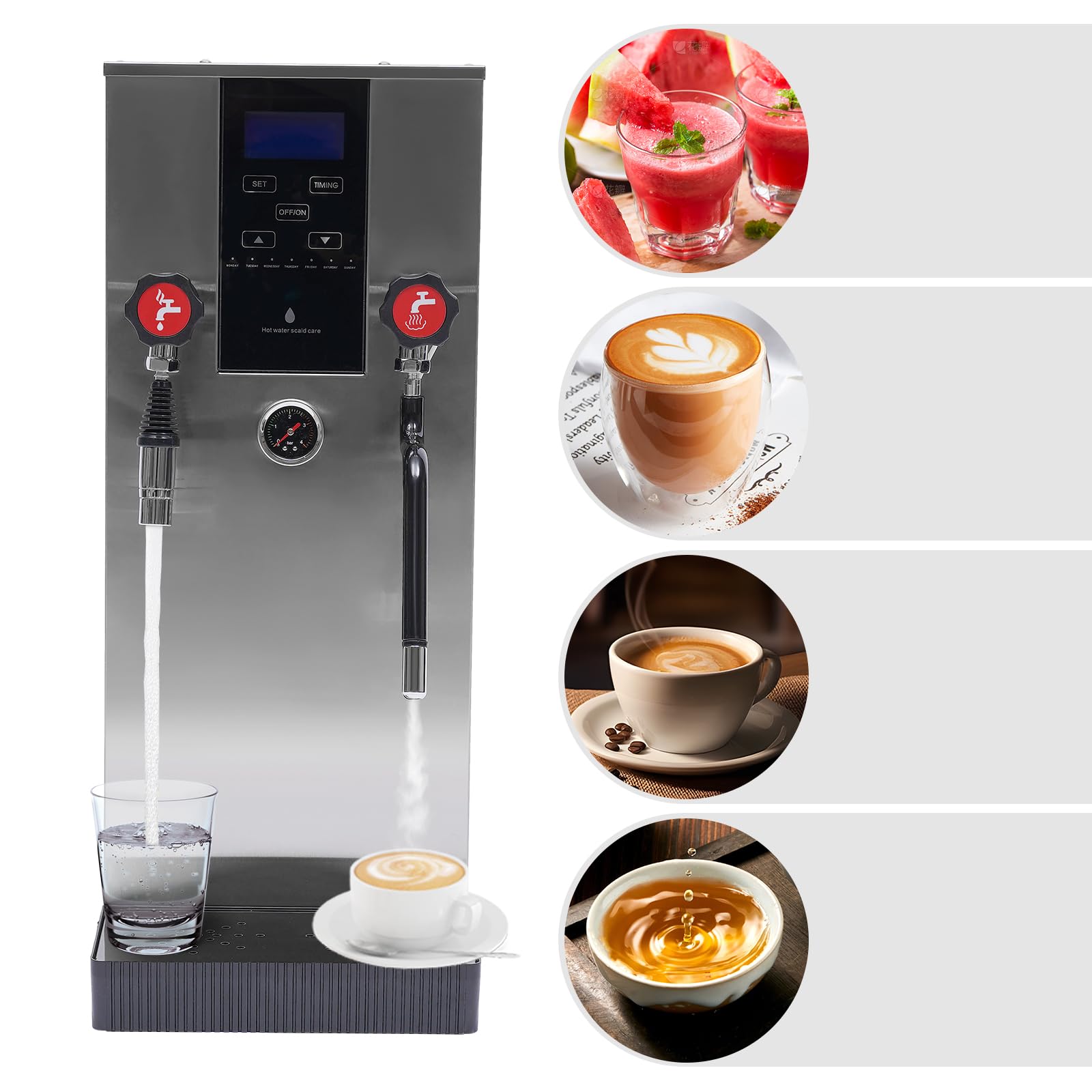 GOSHET Espresso Machine, 12L 4 in 1 2500W 4 Bar 360° Water Valve Professional Commercial Steam Water Boiling Machine Coffee Maker Foam Maker for Cappuccino, Latte, Coffee, Milk, Bubble Tea, Milk Tea