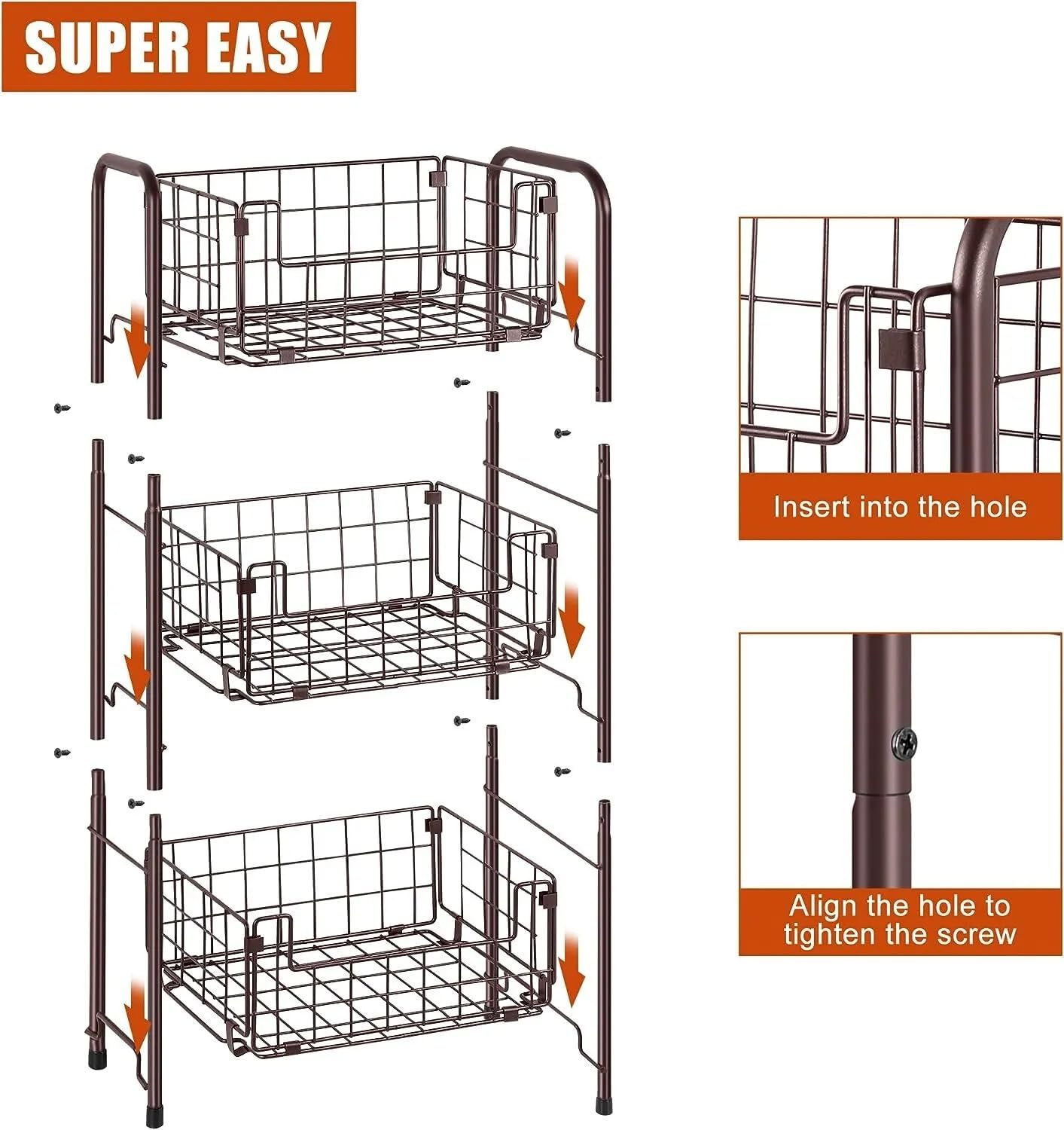 Generic VcJta 3 Tier Kitchen Storage Basket Shelves Metal Stand Heavy Duty Organizer - Spacious Storage Solution for Your Home, Brown, E315279457474