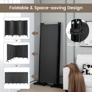 Giantex 6 Panel Room Divider, 132''W x 68''H Large Folding Privacy Screen, Rolling Partition Room Dividers for Home Office Studio Separation, Freestanding Fabric Wall Divider Screen on Wheels, Gray