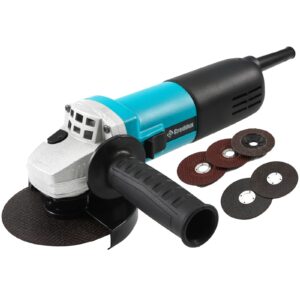 creddux power angle grinder tool 4.5 inch 7.5 amp electric metal grinder power tool with grinding wheels, cutting wheels and flap discs for cutting, grinding and rust removal bule set