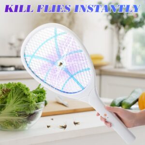 Qualirey 2 Pcs Electric Fly Swatter Racket 3000v 2 in 1 Bug Zapper Racket USB Rechargeable Base, Powerful Mosquitoes Trap Lamp Fly Killer with 3 Layer Safety Mesh for Indoor Outdoor Home Office Patio