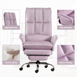 BOSMILLER Office Chair, Modern Home Office Desk Chairs with Wheels and Retractable Footrest, Adjustable Backrest Velvet High Back Office Chair, Computer Chairs for Bedroom (Light Purple)