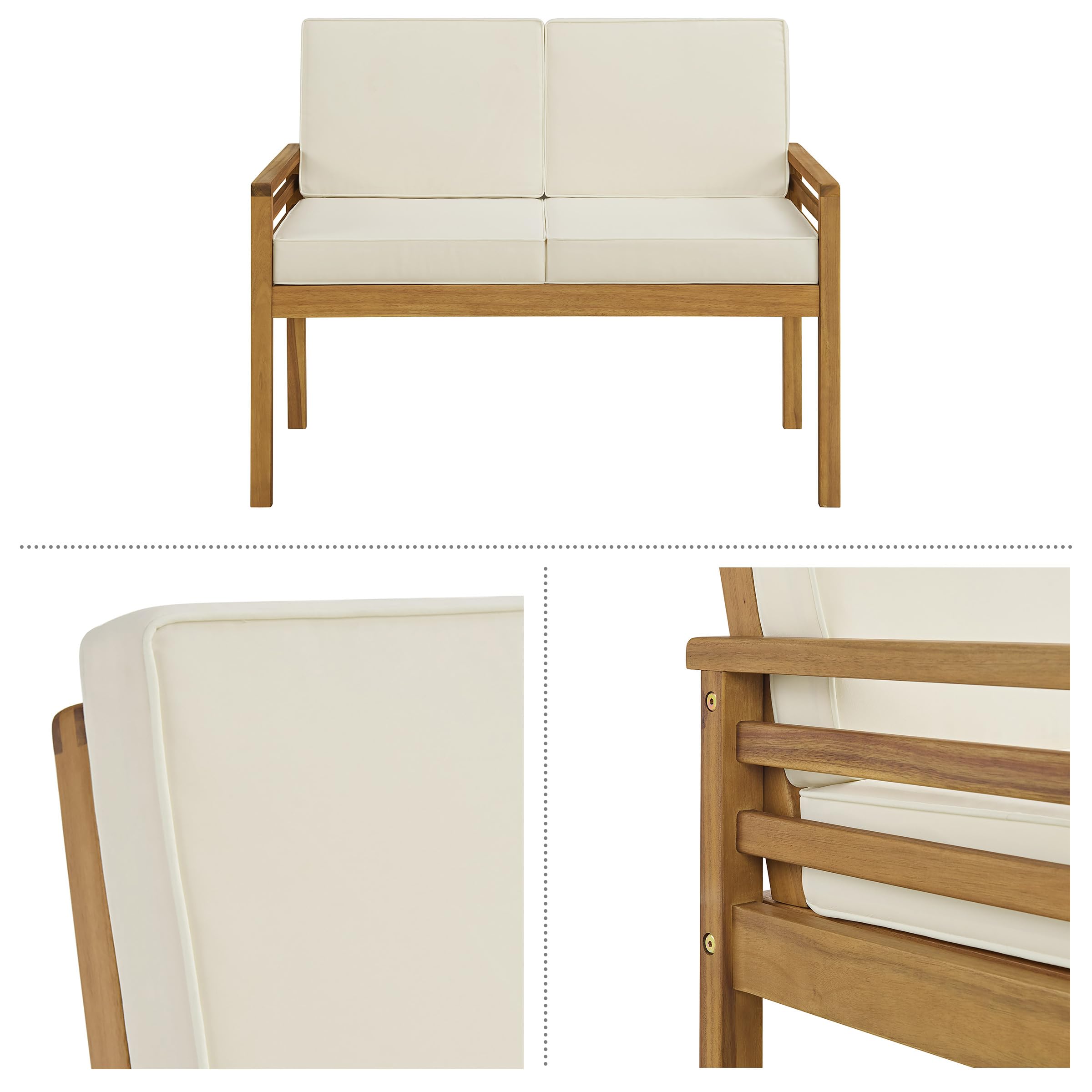 Alaterre Furniture Okemo Couch Outdoor Seating, Natural Wood/Cream Cushions