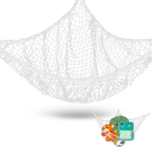 dimeho stuffed animal storage hammock, corner hanging stuffed animal net or hammock jumbo toy hammock teddy bear stuff animals plush toy holder for room decor with hooks expands 5.5 feet (white)