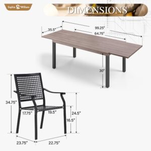 Sophia & William Patio Table and Chairs Set, Outdoor Dining Set for 8, 9 Piece Metal Patio Furniture, 99" Expandable Rectangular Table with Wood-Like Tabletop(Beehive)