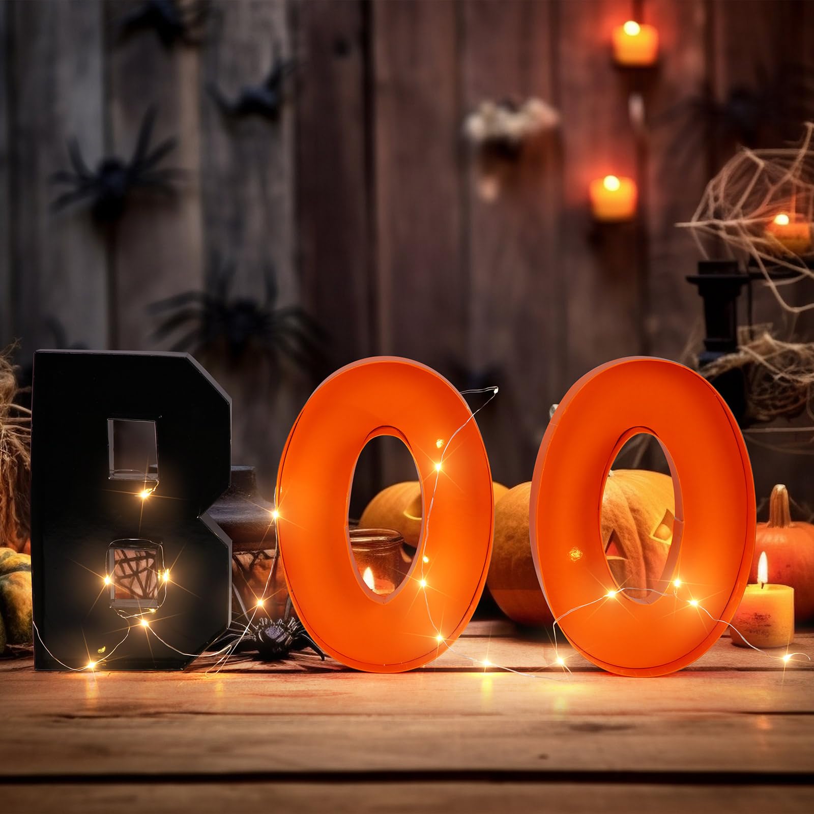 Watersay Halloween Charcuterie Board Fillable Letter Paper Cardboard Halloween Boo Serving Trays and Platters Halloween Decoration with LED Light Strings for Cheese Cookie Candy Nuts Party Supplies