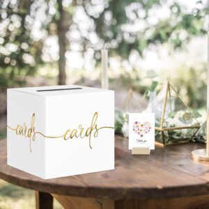 CINSOEN White Card Box with Gold Foil Design Wedding Card Box Gift Cards Receiving Box for Party Graduation Bridal or Baby Showers, Raffle Ticket Box Money Box for Birthday Retirements Anniversaries