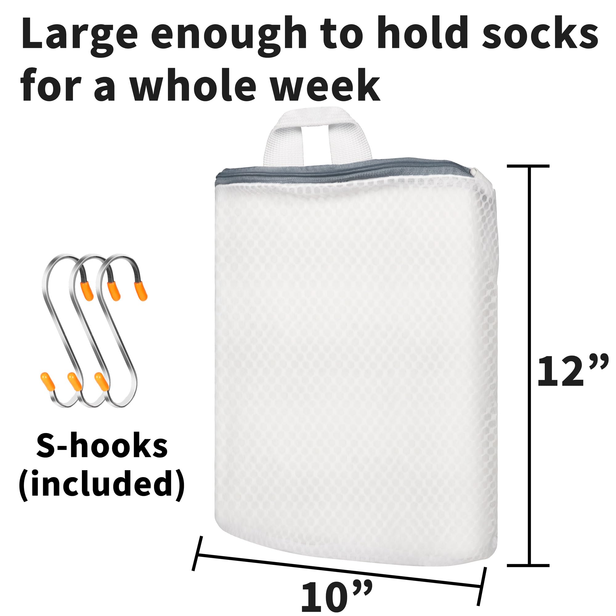 3Pcs Hanging Laundry Bags for Socks with S Hooks, 3 Color Mesh Laundry Bags for Washing Machine