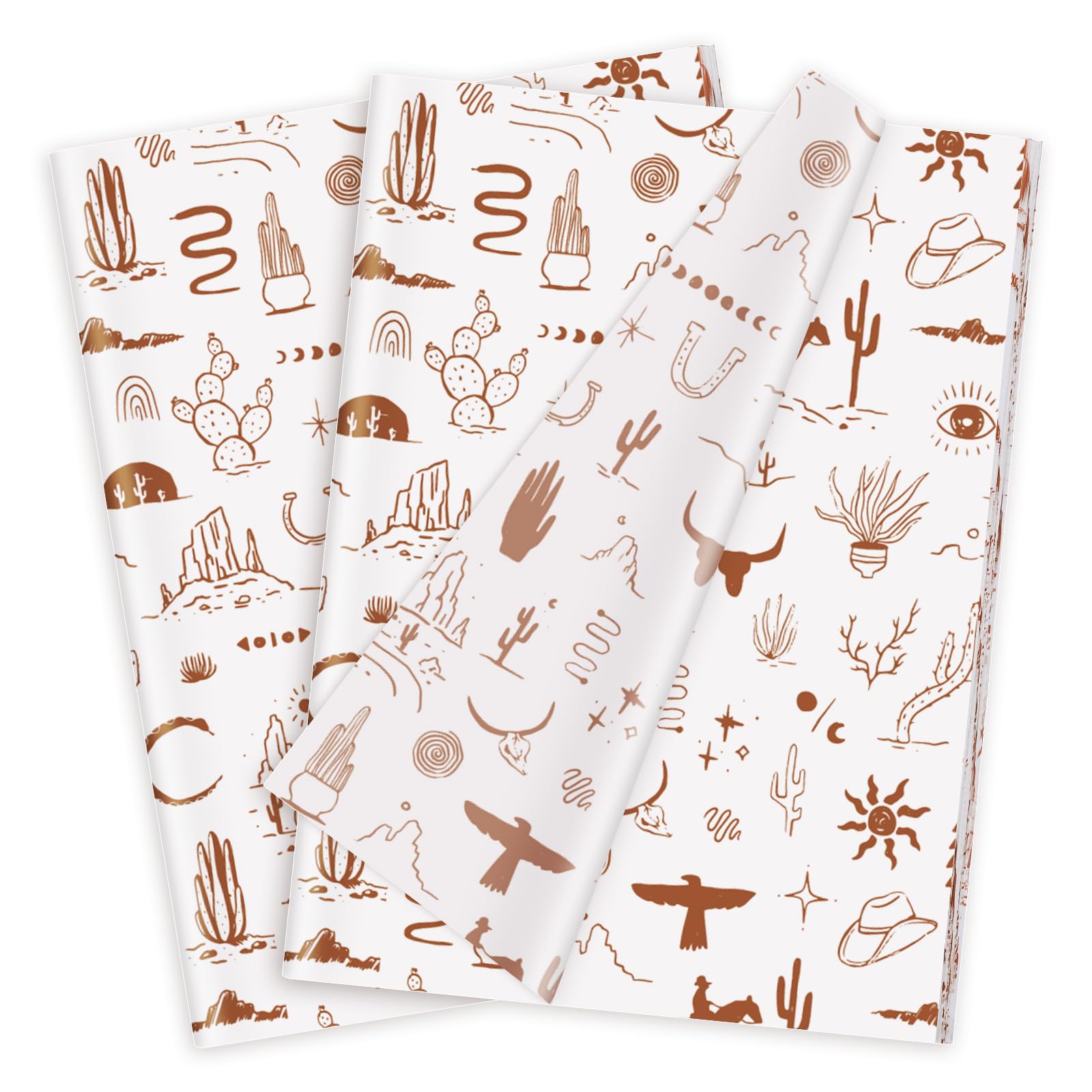 JarThenaAMCS 100 Sheets Western Cowboy Tissue Paper Wild West Rodeo Gift Wrapping Paper Brown DIY Art Craft Tissue for Birthday Holiday Cowgirl Party Decor Supplies, 13.7 x 19.6 Inch