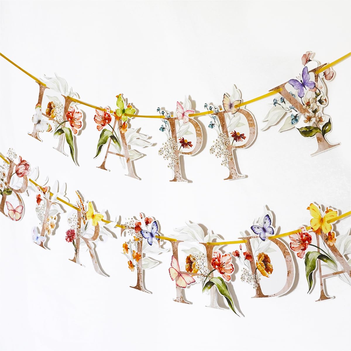 Flower Butterfly Happy Birthday Banner, Boho Groovy Floral and Butterflies Birthday Letters, Wildflower Butterfly Garden Party Decorations for 1st Sweet 16 21st 30th 40th 50th 60th 70th Birthday Party