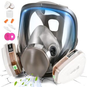 yaludm full face respirator mask with filter - reusable gas masks with 6001 activated carbon filter, mask respirators for painting, dust, welding, cutting, woodworking, chemical, organic vapor