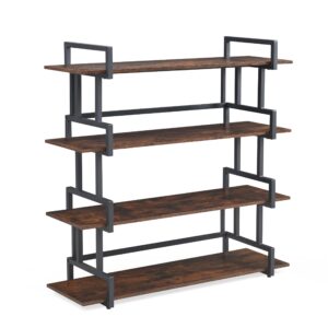 join iron 4-tier modern industrial ladder bookshelf, rustic wood and metal shelving unit with ample storage, sturdy display rack for home, office, and living room decor