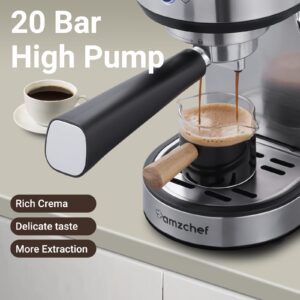 amzchef Espresso Machine with 20 Bar, Professional Espresso Maker with Milk Cream/Steam Stick, Compact Stainless Steel Coffee Machines, 34oz Household Detachable Water tank, Gift for Dad or Mom