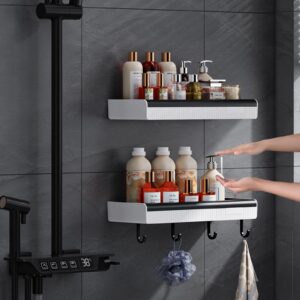 FOCUS FINEST Plastic Wall Mount Shower Shelf, Adhesive Shower Caddy, No Drilling Hang Walls, with Self Adhesive Tape, for Bathroom, Kitchen, Living Room (Black, 2pcs)