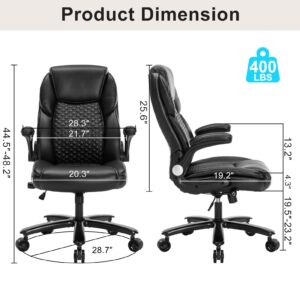 SOERGO Home Office Chair, Executive Comeputer Desk Chair Ergonomic Office Chair with Adjustable Lumbar Support, Tilt Lock, PU Leather, Swivel Rolling Chair for Gaming Adult Working Study-Black