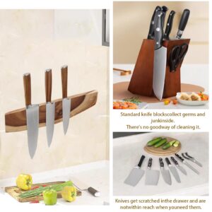 CHI SHANG 12.5 Inch Magnetic Knife Holder for Wall,Acacia Wood Knife Magnetic Strip,Knife Holder Wood Magnetic,No Drilling Knife Magnetic Strip-Strong Knife Magnet- for Kitchen Knives and Tools