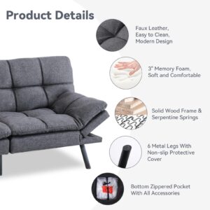 Erdoru Convertible Memory Foam Futon Sofa Bed Couch,Linen Fabric Futon Sofa Couch,Sleeper Futons Sofa Bed,Small Splitback Modern Loveseat Sofa Bed for Living Room,Office,Apartment,Deep Grey