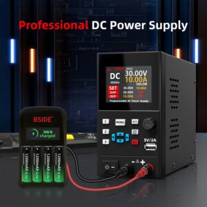 BSIDE DC Power Supply Programmable 30V 10A Adjustable Switching Regulated Lab Power Supply Small Variable Bench Power Supply with Encoder and USB DC Output Power Supply