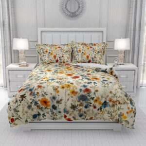 diuudi vintage floral duvet cover full size 3d printed colorful flowers duvet cover set botanical 3pcs comforter cover breathable quilt cover with 2 pillowcases