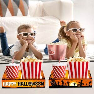 QOUBAI 32Pcs Halloween Party Supplies Movie Night Paper Snacks Boxes Halloween Movie Theater Snack Tray Party Decorations Movie Popcorn Drink Holder Set for Halloween Birthday Trick or Treat Party