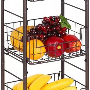 Generic VcJta 3 Tier Kitchen Storage Basket Shelves Metal Stand Heavy Duty Organizer - Spacious Storage Solution for Your Home, Brown, E315279457474