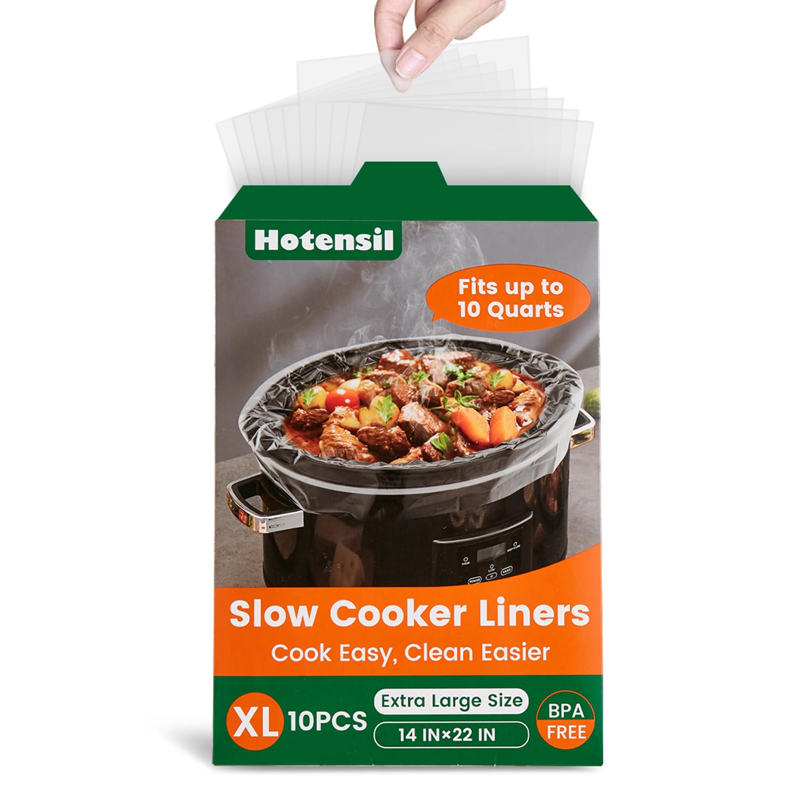 Slow Cooker Liners, Hotensil 14"x 22" 10 Count Cooking Bags Large Size Disposable Pot Liners, Fit 6QT to 10QT for Slow Cooker Cooking Trays, Multi-Purpose Durable Liners Plastic Bags, BPA Free