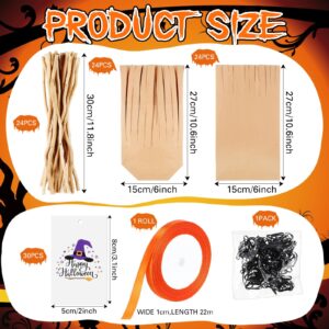 Watersay 24 Set Halloween Treats Bags Halloween DIY Witch Broom Bag with Orange Ribbon Trick or Treat Goody Gags Halloween Party Favor Bags Candy Gift Bags for Halloween Party Decorations Supplies