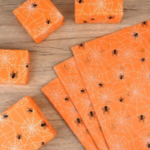 Bolsome 100 Sheets Halloween Tissue Paper for Gift Wrapping Orange Black Spider Web Printed Tissue Paper for Gift Bags Spooky Design Decorative Tissue for Halloween Party DIY Craft