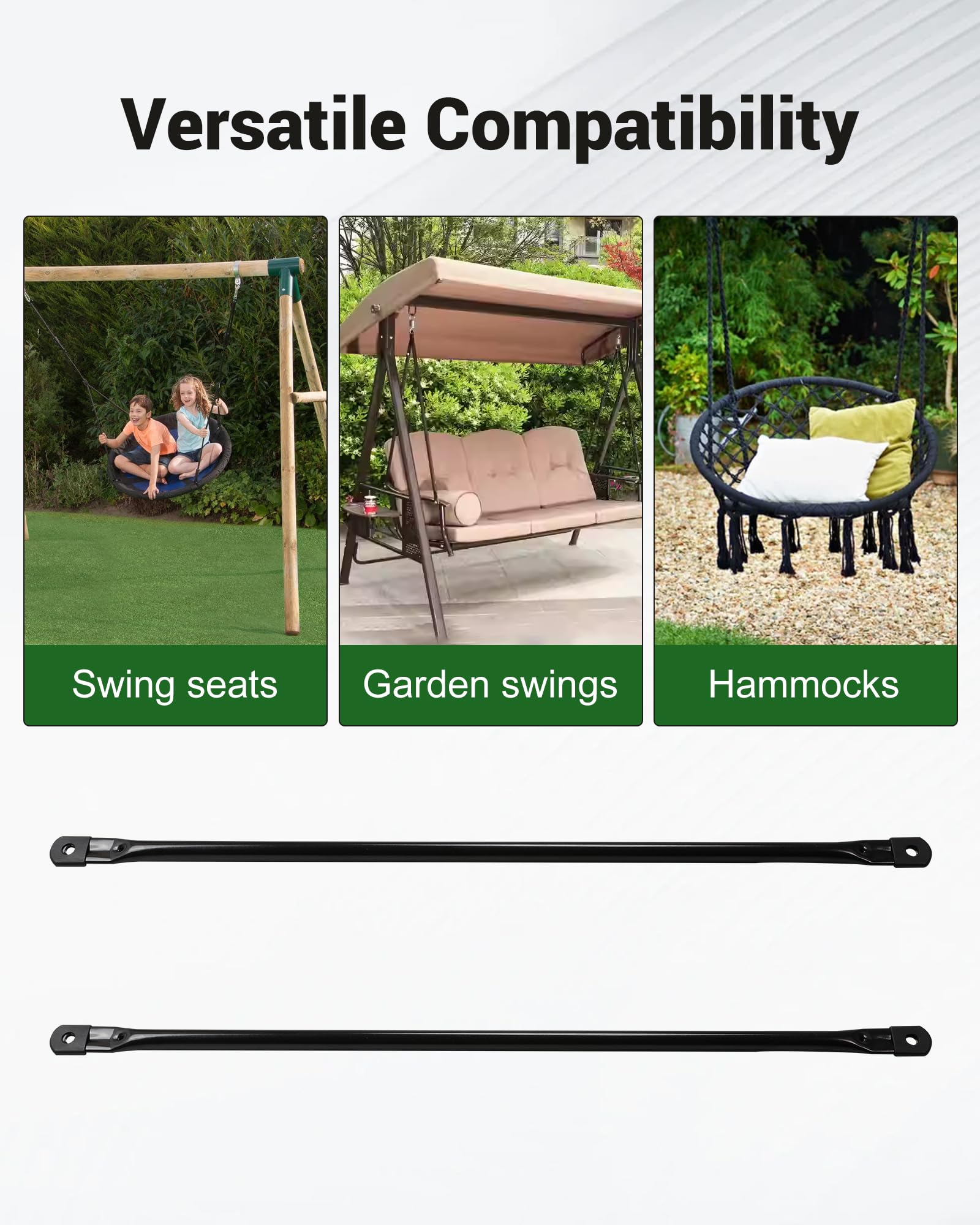 31.5inch/80cm Garden Swing Replacement Rods(2PCS), Metal Material, Black Powder Coating Round Rods, Fit for Hanging Swing Seat to Frame