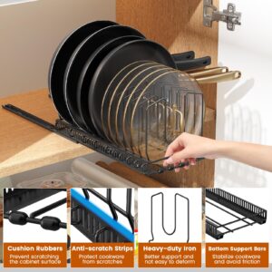 Housolution Pull Out Pot and Pan Organizer Rack for Under Cabinet, Slide Out Pot Lid Organizer Holder with 10 Adjustable Dividers, Sliding Pot and Pan Storage Organizer Inside Cabinet, Black