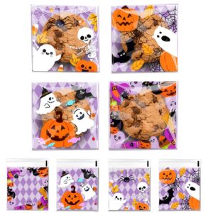 wocuz halloween cellophane bags biscuit roasting treat bags individual wrappers self adhesive opp cookie bakery present gift diy candy decorating favor bags (4x4 inch, 200pcs)