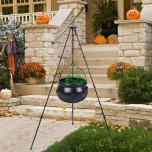 Treewoll 2.8FT H Halloween Witch Cauldron with Tripod Stand, Hanging Black Pot with Adjustable Chain Hook for Witches Games Props Haunted House Halloween Parties Indoor Outdoor Decorative Set