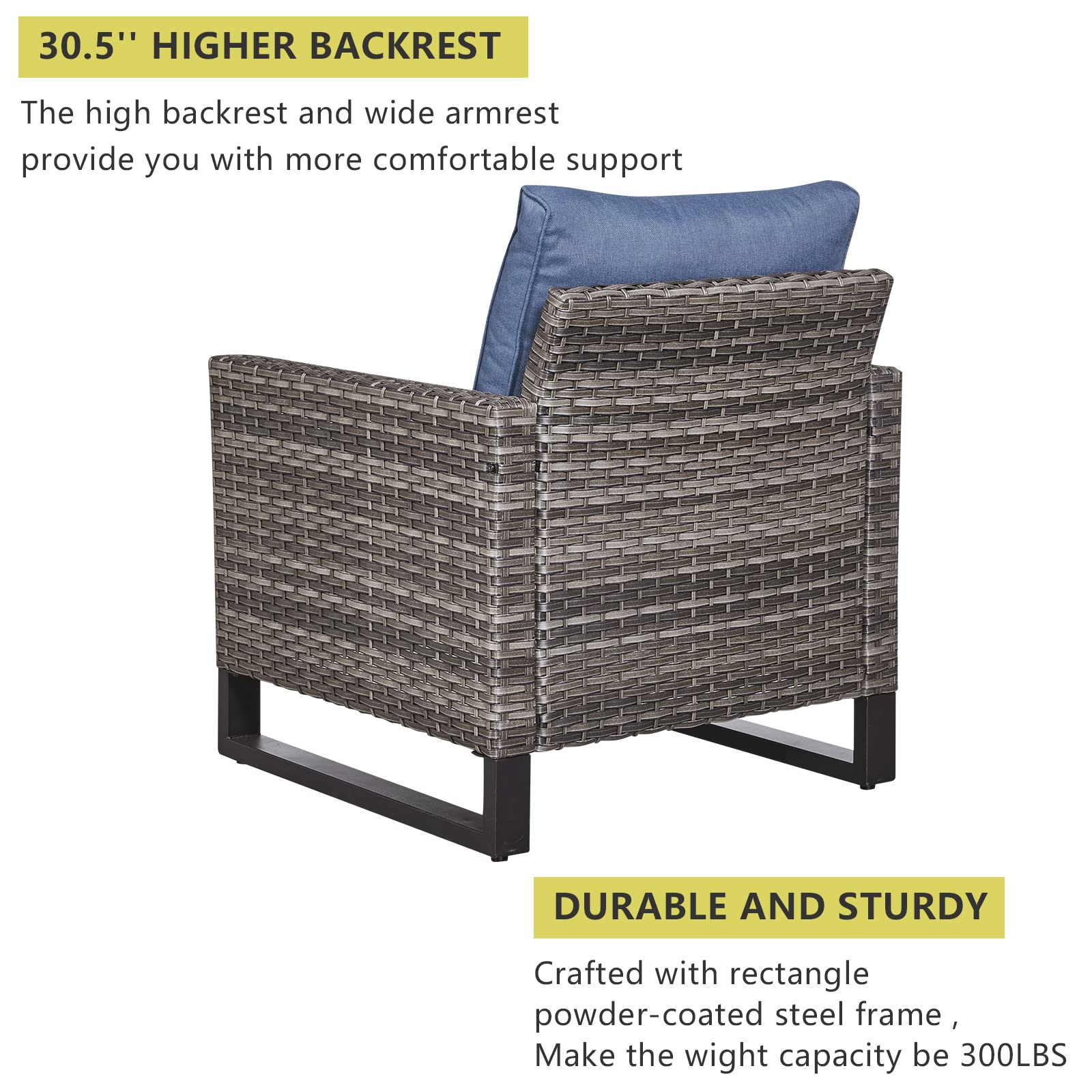 HUMMUH Patio Chairs Set of 2 PE Wicker Outdoor Dining Chairs High Back Deep Seating Porch Chairs with 4inch Seat Cushions