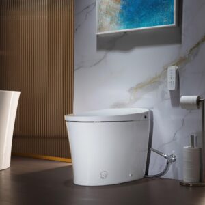 WOODBRIDGE Smart Bidet Toilet, Auto Open & Close, Auto Flush, Foot Sensor Operation, Heated Seat and Integrated Multi Function Remote Control in White,EBT 700