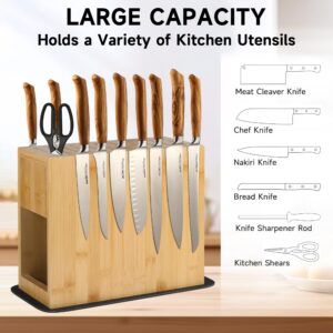 Magnetic Knife Block - Storage Up to 26 knives, Double Sided Magnetic Knife Holder Rack for Kitchen Counter, Bamboo Wood Magnetic Knife Storage Stand with Absorbent Protection Pad, without Knives