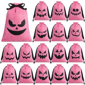 paterr 48 pcs 5 x 7 inch halloween burlap treat bags bulk halloween party favors pumpkin goody gift bags with drawstring small candy pouches for kids halloween trick or treat candy bags(pink)