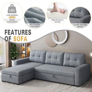 YOPTO Sleeper Sofa Couch with Pull Out Bed,L Shaped Sleeper Sofa with Storage,Sectional Sleeper Couch,Convertible Sleeper Sectional Sofa W/Chaise and 3 Back Cushions,for Living Room,Office,Light Grey