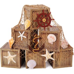 jellyarch 18 pcs pirate party decorations imitation wooden box pirate fishing net halloween car trunk or treat decor pirate party favors adventure birthday party decorations photo booth props