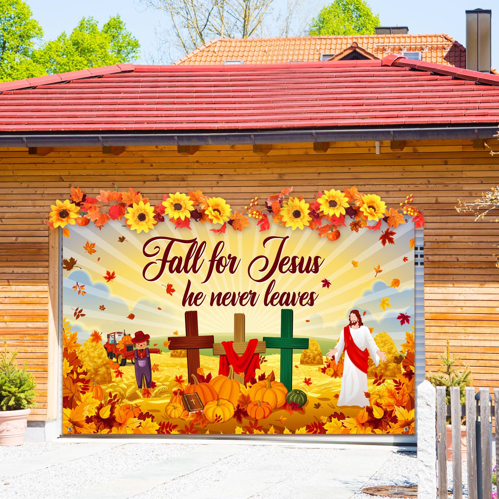 Tiamon Halloween Trunk or Treat Car Decoration Kit, Fall for Jesus Backdrop Thanksgiving Archway Garage Decorations Christian Bible Religions Banner Autumn Harvest Fall Car Decor Supplies