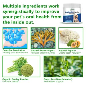 Dog Teeth Cleaning Powder, Dog Dental Powder, Dog Plaque and Tartar Remover Dog Breath Freshener, for Mouth, Teeth and Gum Health, Reduce 90% Dental Problems, Beef Flavor (100g)