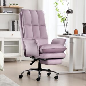 bosmiller office chair, modern home office desk chairs with wheels and retractable footrest, adjustable backrest velvet high back office chair, computer chairs for bedroom (light purple)