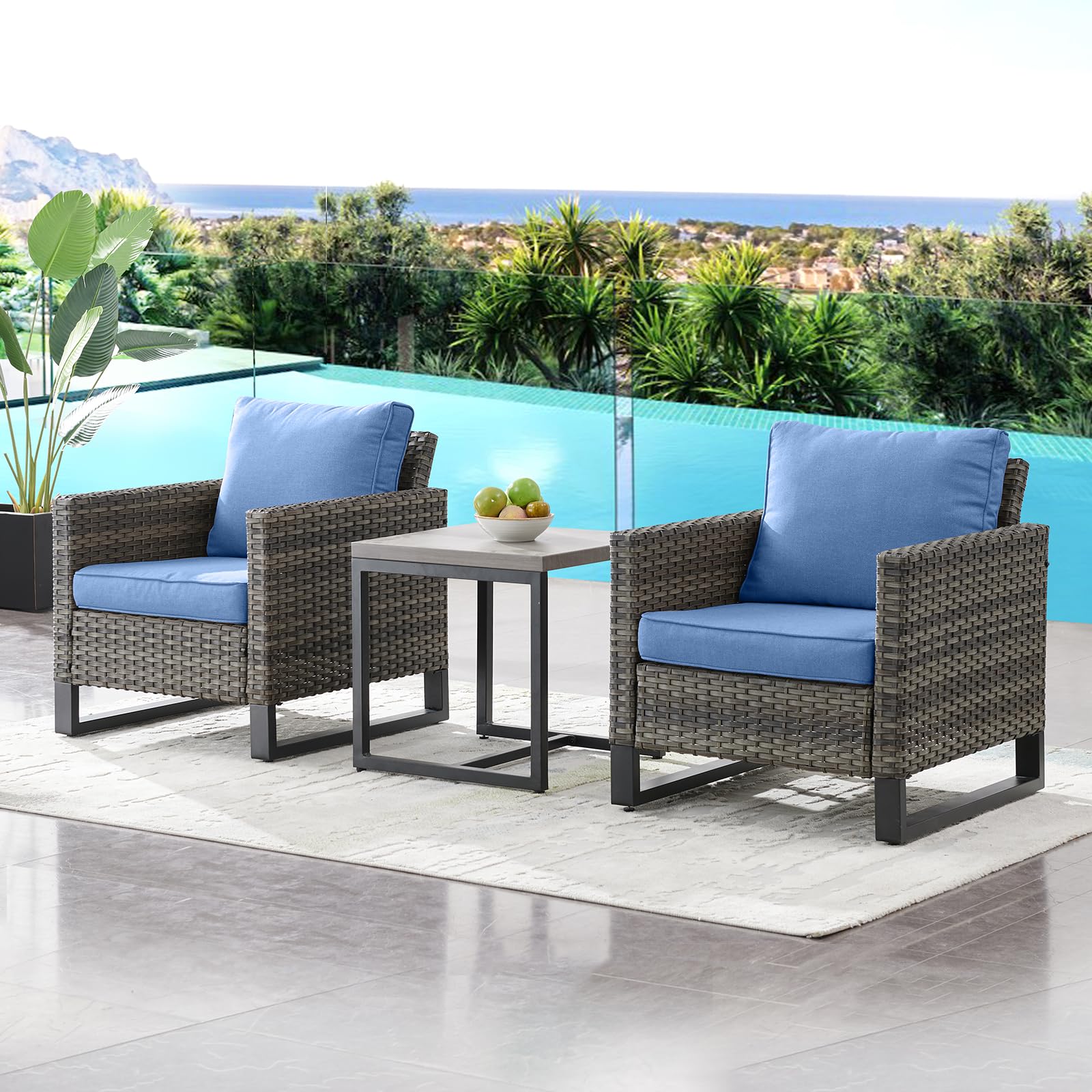 HUMMUH Patio Chairs Set of 2 PE Wicker Outdoor Dining Chairs High Back Deep Seating Porch Chairs with 4inch Seat Cushions