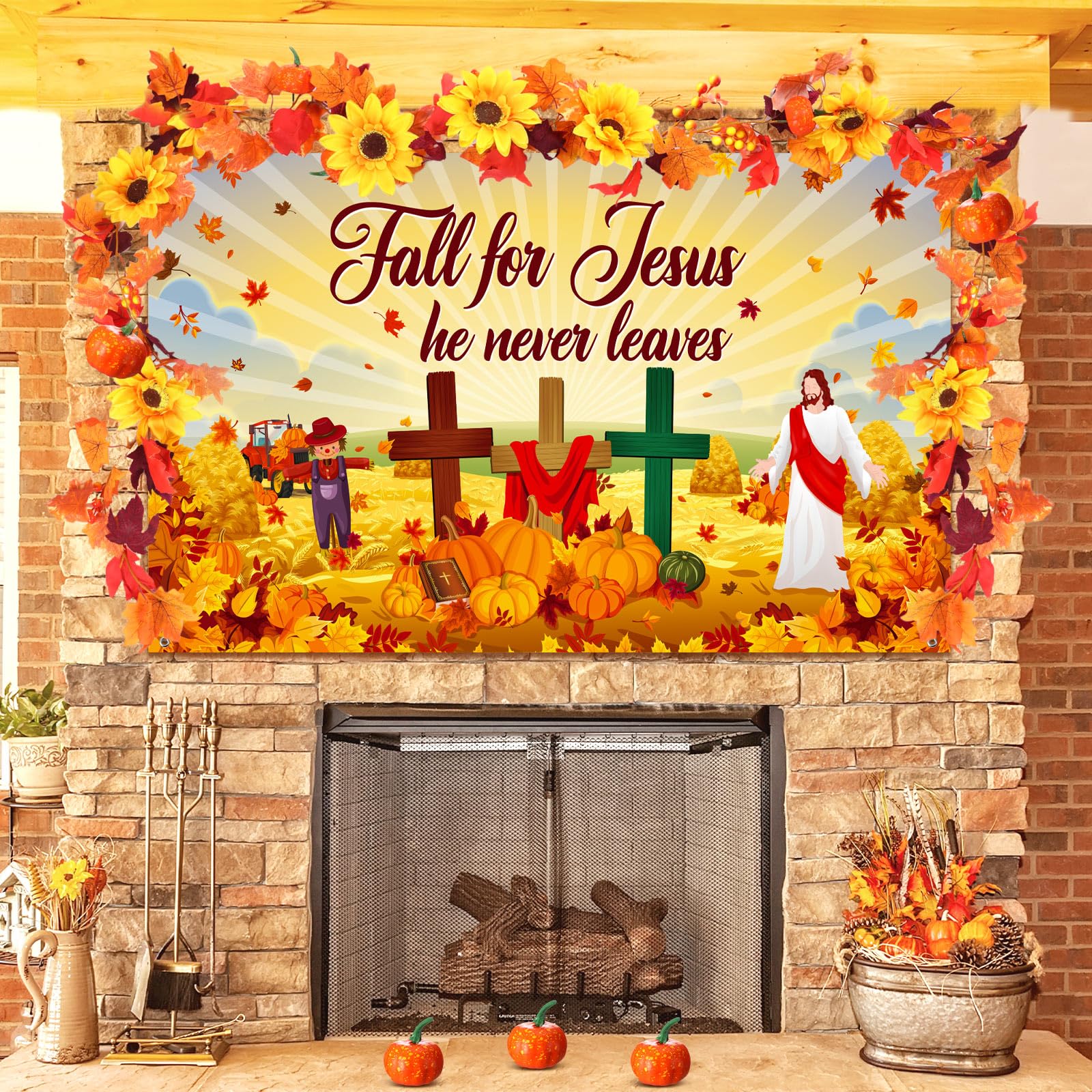 Tiamon Halloween Trunk or Treat Car Decoration Kit, Fall for Jesus Backdrop Thanksgiving Archway Garage Decorations Christian Bible Religions Banner Autumn Harvest Fall Car Decor Supplies