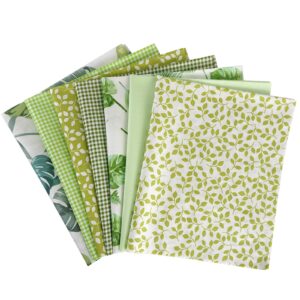 gnognauq 7 pieces green leaf pattern cotton fabric fat quarter bundles pre-cut fabric for sewing quilting