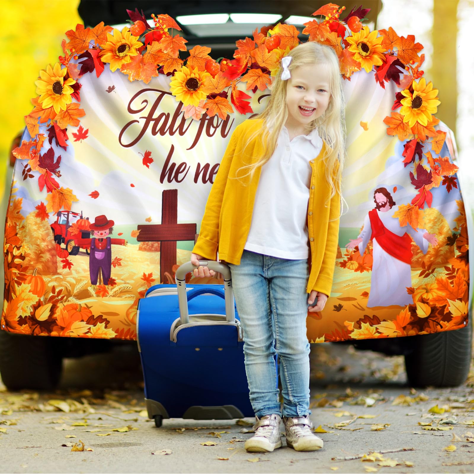 Tiamon Halloween Trunk or Treat Car Decoration Kit, Fall for Jesus Backdrop Thanksgiving Archway Garage Decorations Christian Bible Religions Banner Autumn Harvest Fall Car Decor Supplies