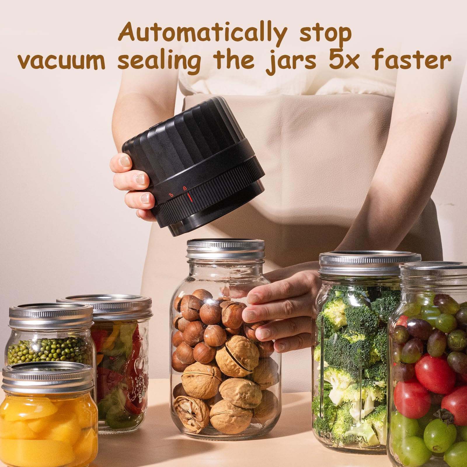 Fully Automatic Mason Jar Vacuum Sealer Kit - Auto Stop Mason Jar Vacuum Sealer Kit, Jar Vacuum Sealer for Mason Jars, Jar Vacuum Sealer, A Must-Have for Canned Foods Pantry Canning Pickling