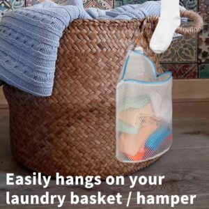 3Pcs Hanging Laundry Bags for Socks with S Hooks, 3 Color Mesh Laundry Bags for Washing Machine