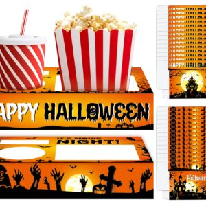 QOUBAI 32Pcs Halloween Party Supplies Movie Night Paper Snacks Boxes Halloween Movie Theater Snack Tray Party Decorations Movie Popcorn Drink Holder Set for Halloween Birthday Trick or Treat Party